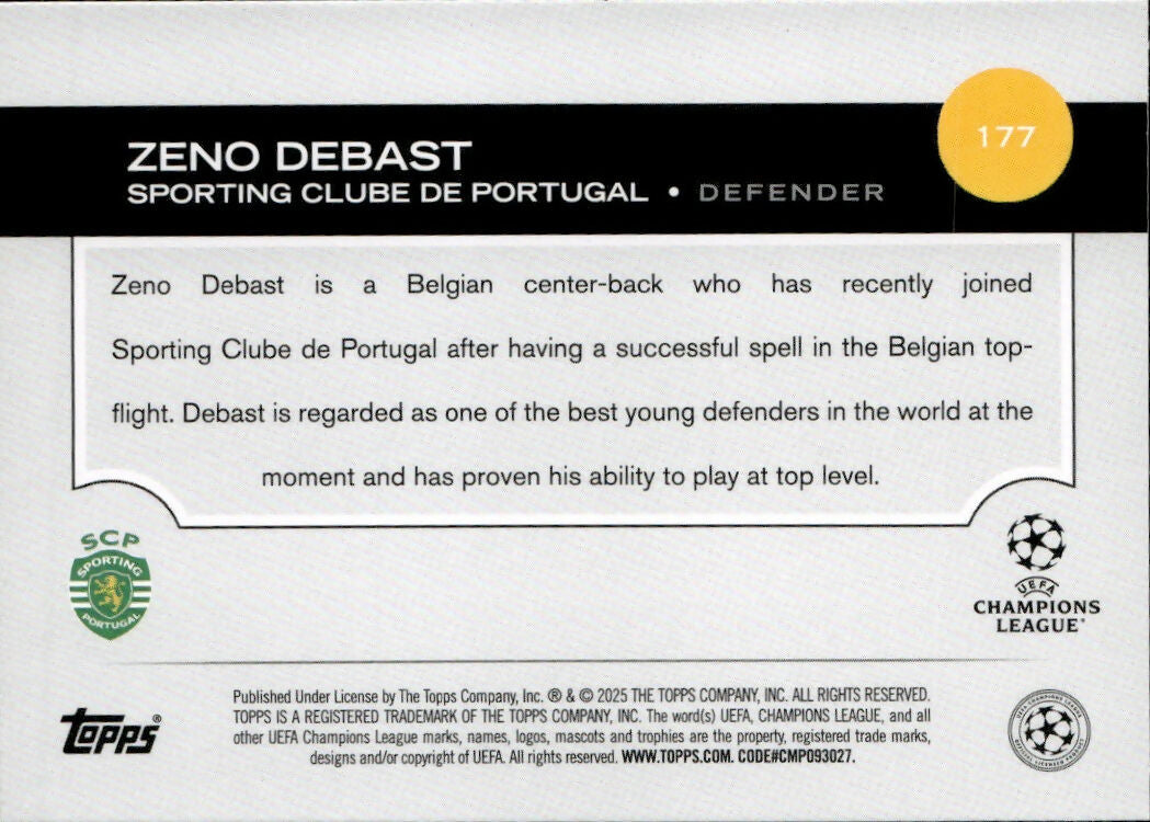 2024-25 Topps UEFA Club Competitions - Base #177 Zeno Debast - Sportin ...