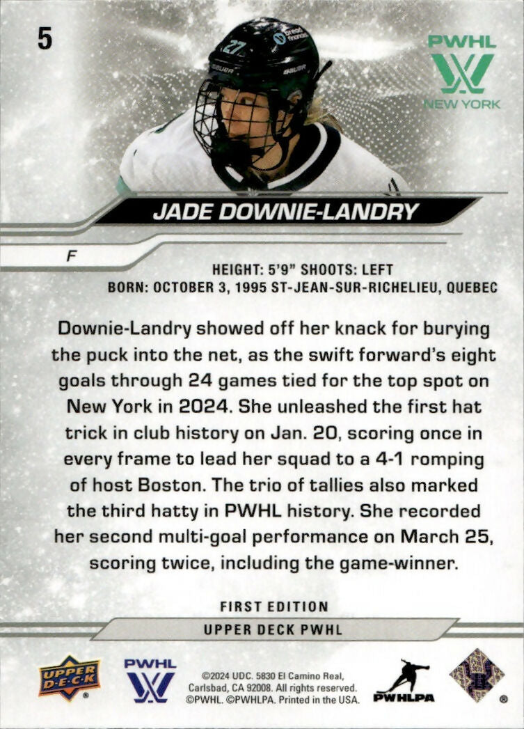2024-25 Upper Deck PWHL Hockey - Base #5 Jade Downie-Landry - New York ...