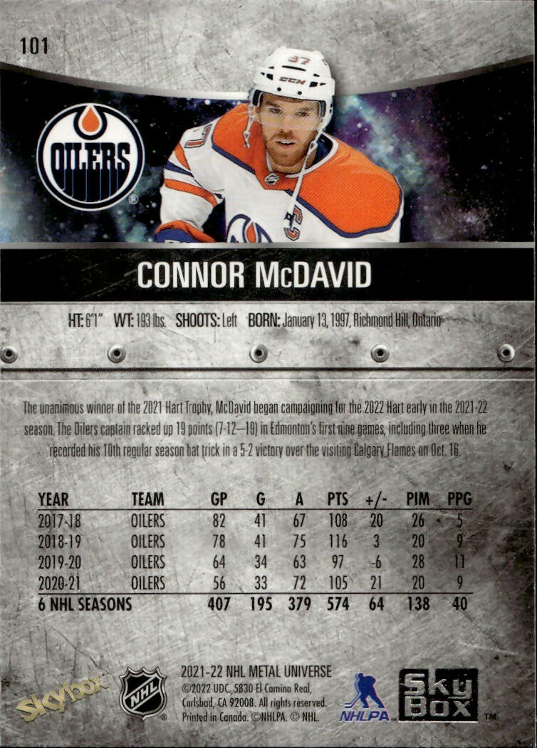 2021-22 Upper Deck Skybox Metal Universe - Base #101 Connor McDavid ...